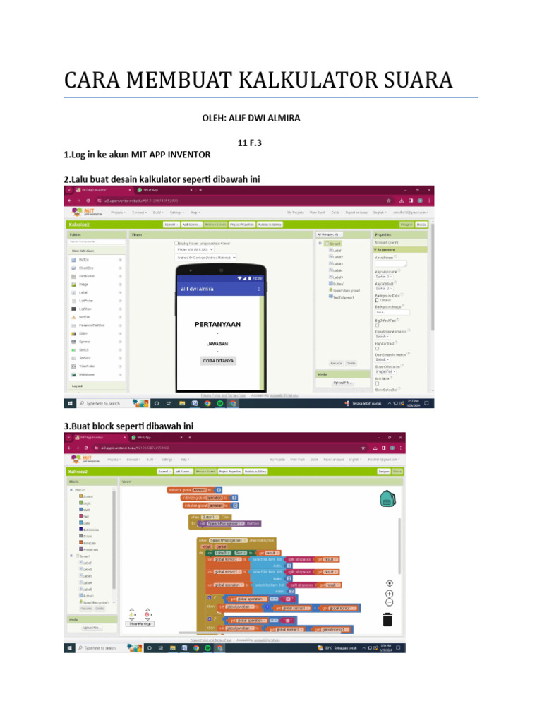 Cara Membuat Kalkulator Suara Alif Dwi Almira | PDF