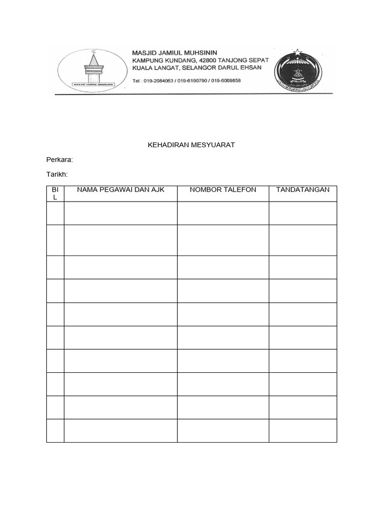 Dokumen.tips Borang Kehadiran Mesyuarat 57895b26a5d68 | PDF