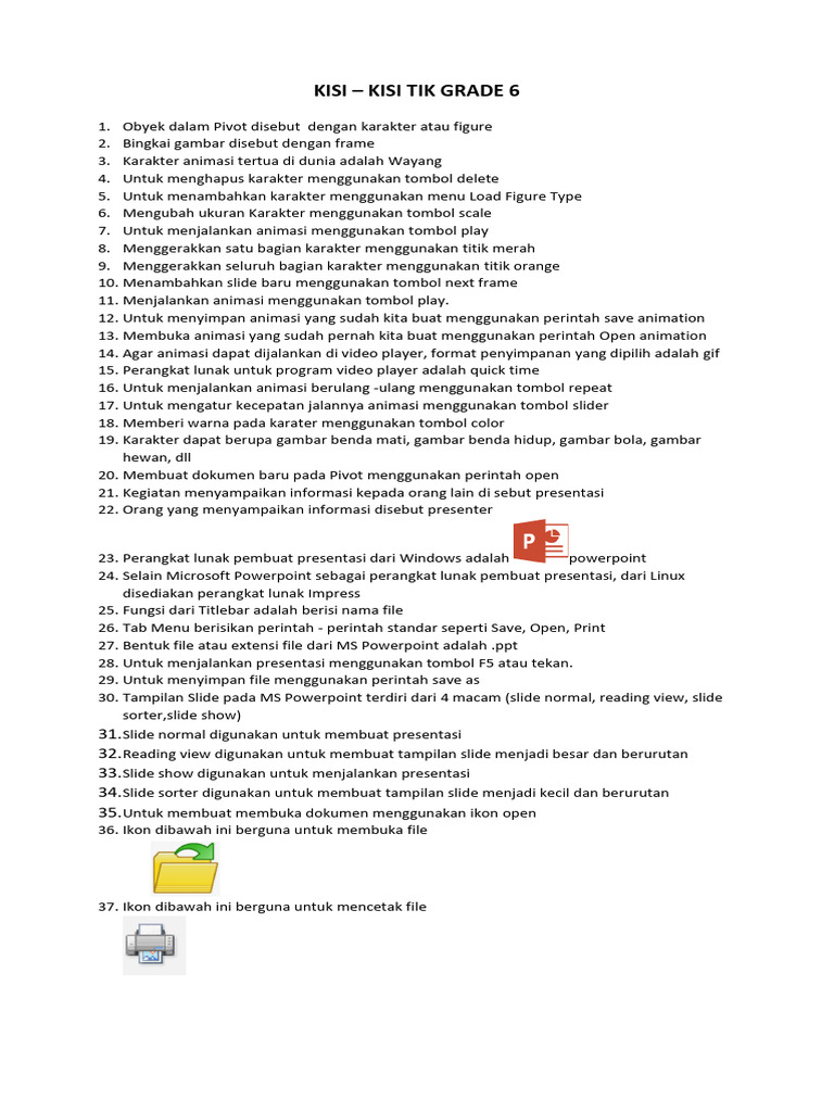 Kisi - Kisi TIK Grade 6 Ujian Sekolah | PDF