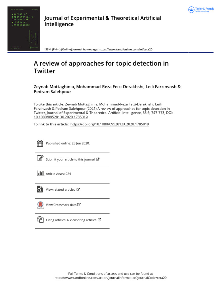 A Review of Approaches For Topic Detection in Twitter | PDF | Cluster ...