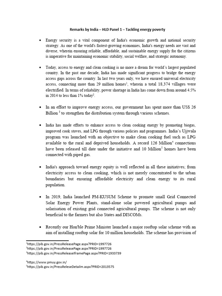 Flag B Comments From India On HLD Panel 1 | PDF | Energy Security | Energy Development