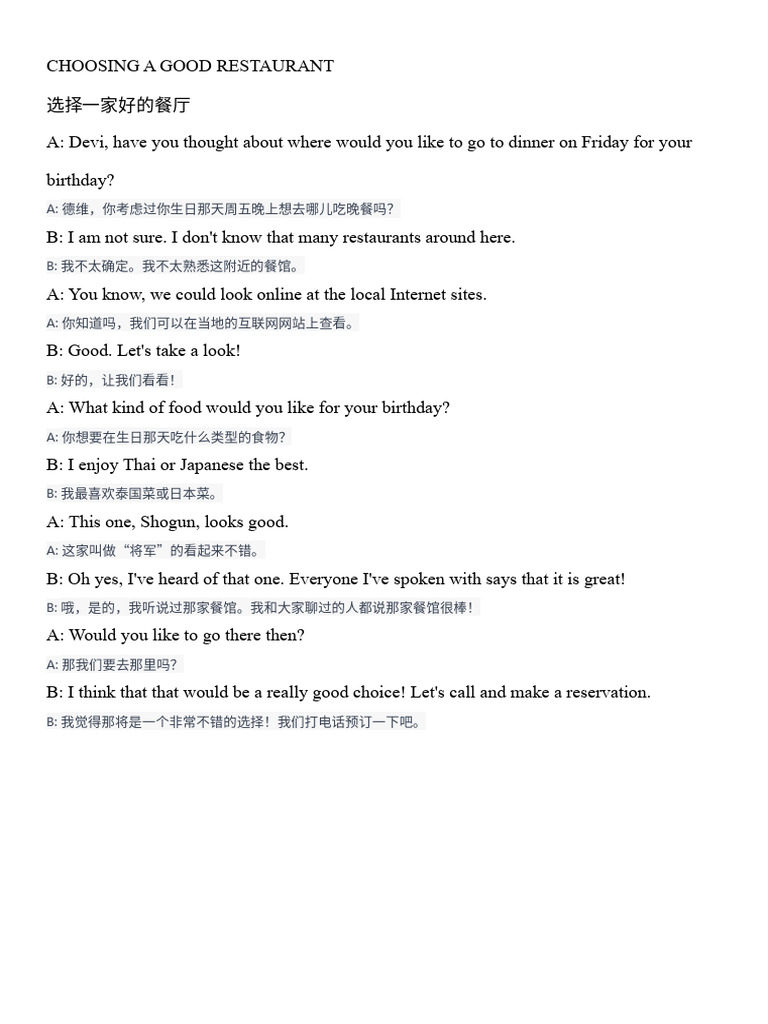 English Conversation Unit 4 | PDF