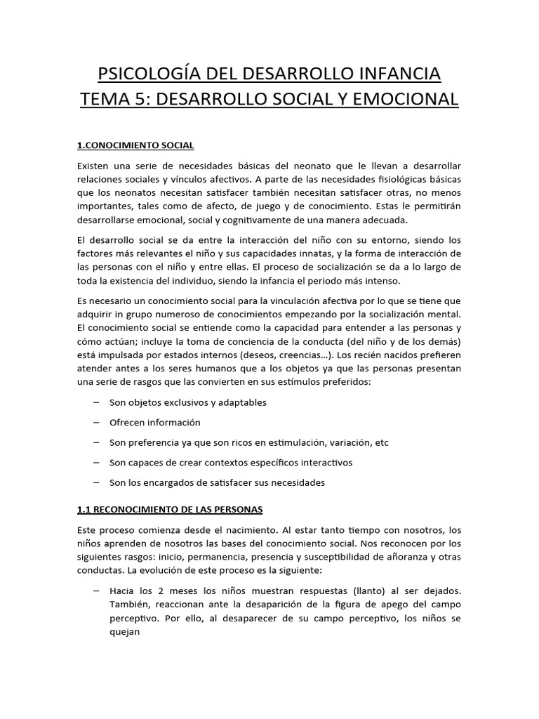 Desarrollo Social y Emocional Infantil | PDF | Las emociones | Teoría ...