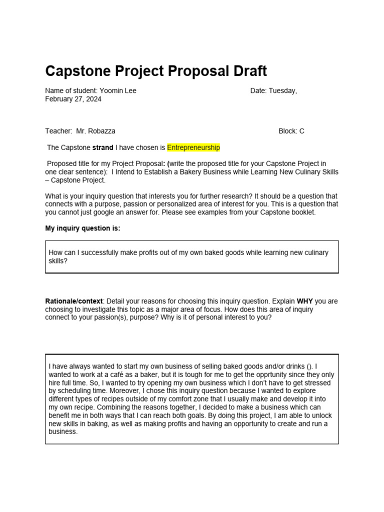 capstone draft proposal 1 | PDF | Mentorship | Chocolate