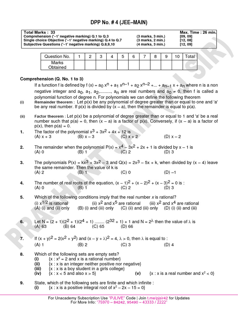 DPP 4 1717345104330 | PDF | Polynomial | Real Number