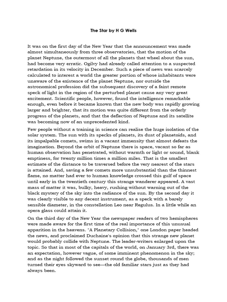 The Star by H G Wells | PDF | Planets | Neptune