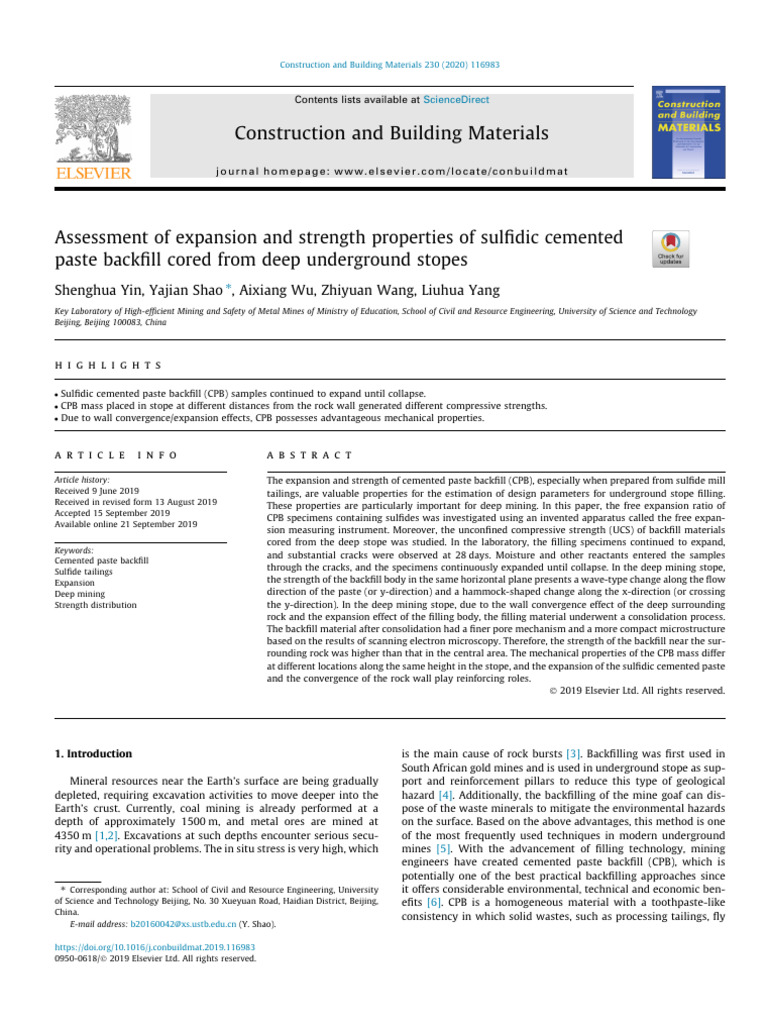Sulfidic Cemented Paste Backfill Properties | PDF | Mining | Rock (Geology)