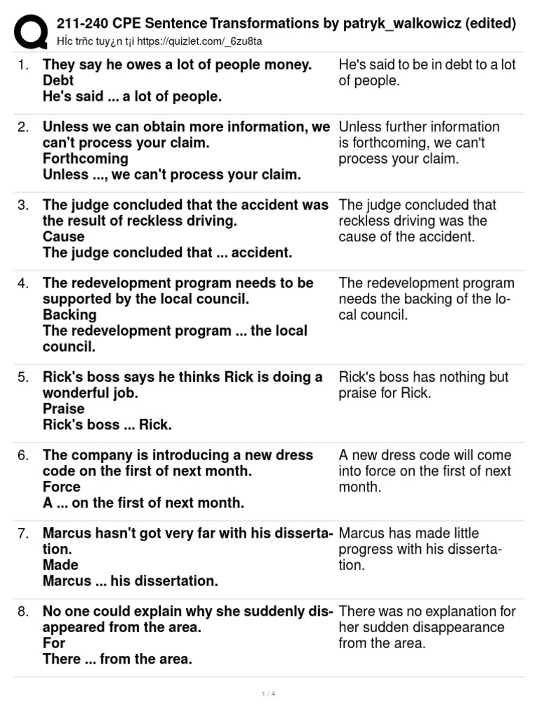 CPE Sentence Transformations Guide | PDF