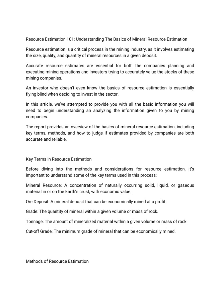 Mineral Resource Estimation Guide | PDF | Mining | Feasibility Study