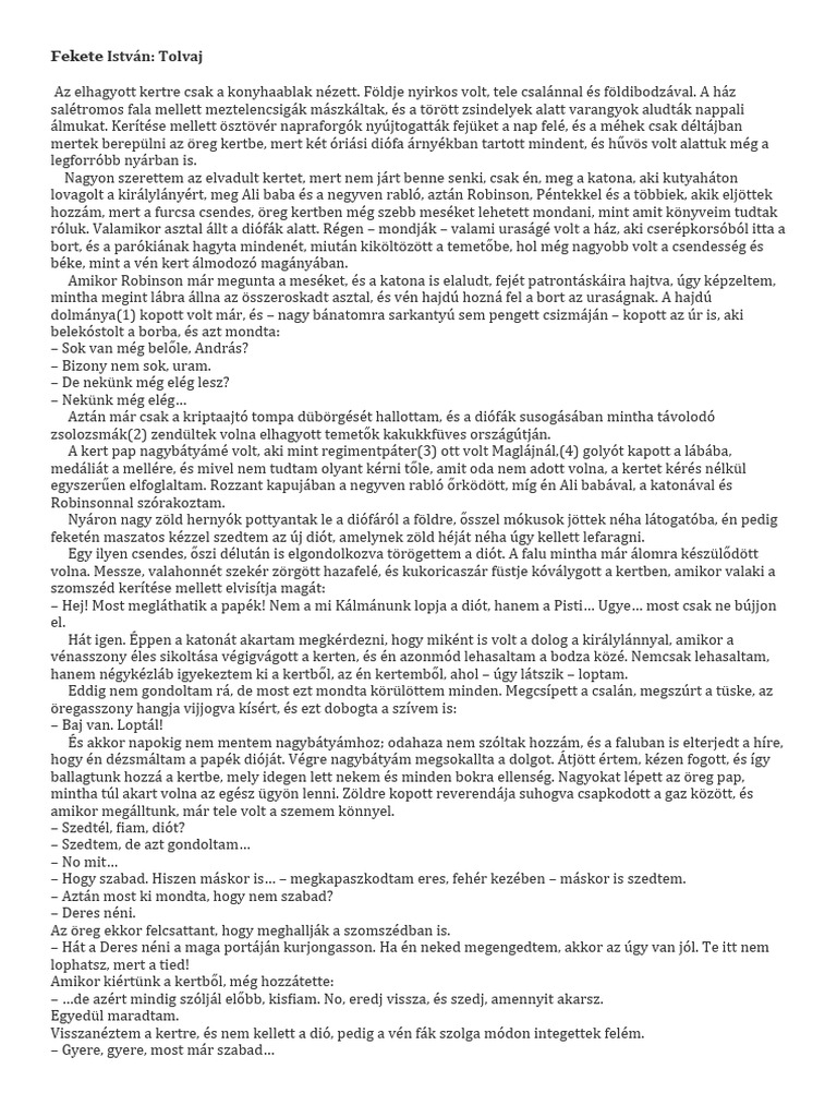 Fekete István Tolvaj | PDF