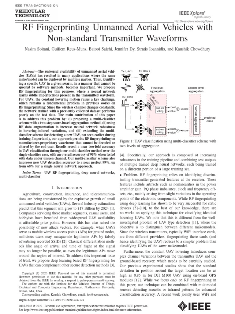 Rf Fingerprinting Unmanned Aerial Vehicles With Non Standard Transmitter Waveforms Pdf