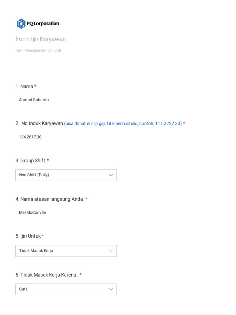 Form Ijin Karyawan | PDF