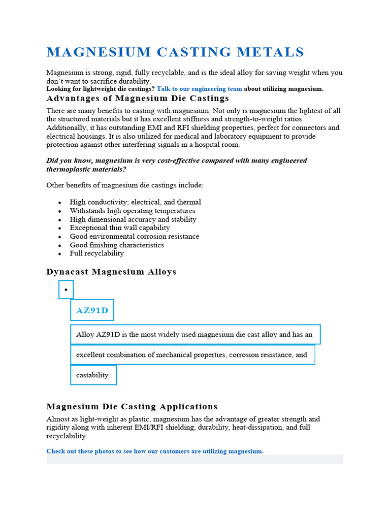 4 - Magnesium Casting Metals | PDF | Strength Of Materials | Metals