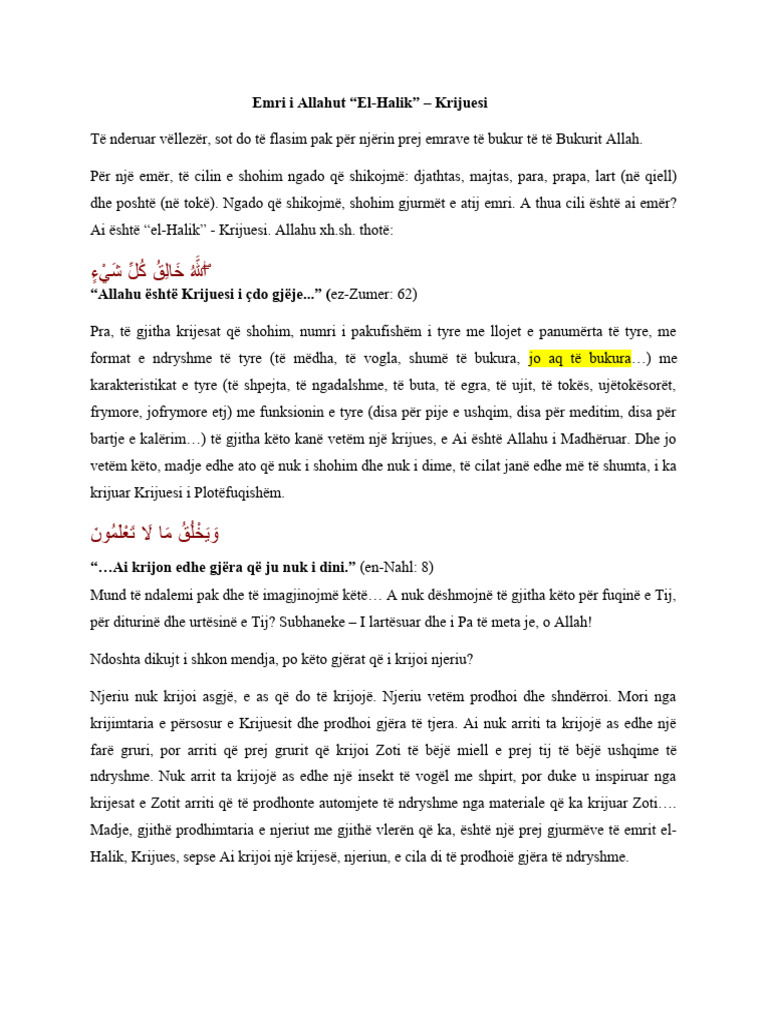 Emri I Allahut El Halik | PDF