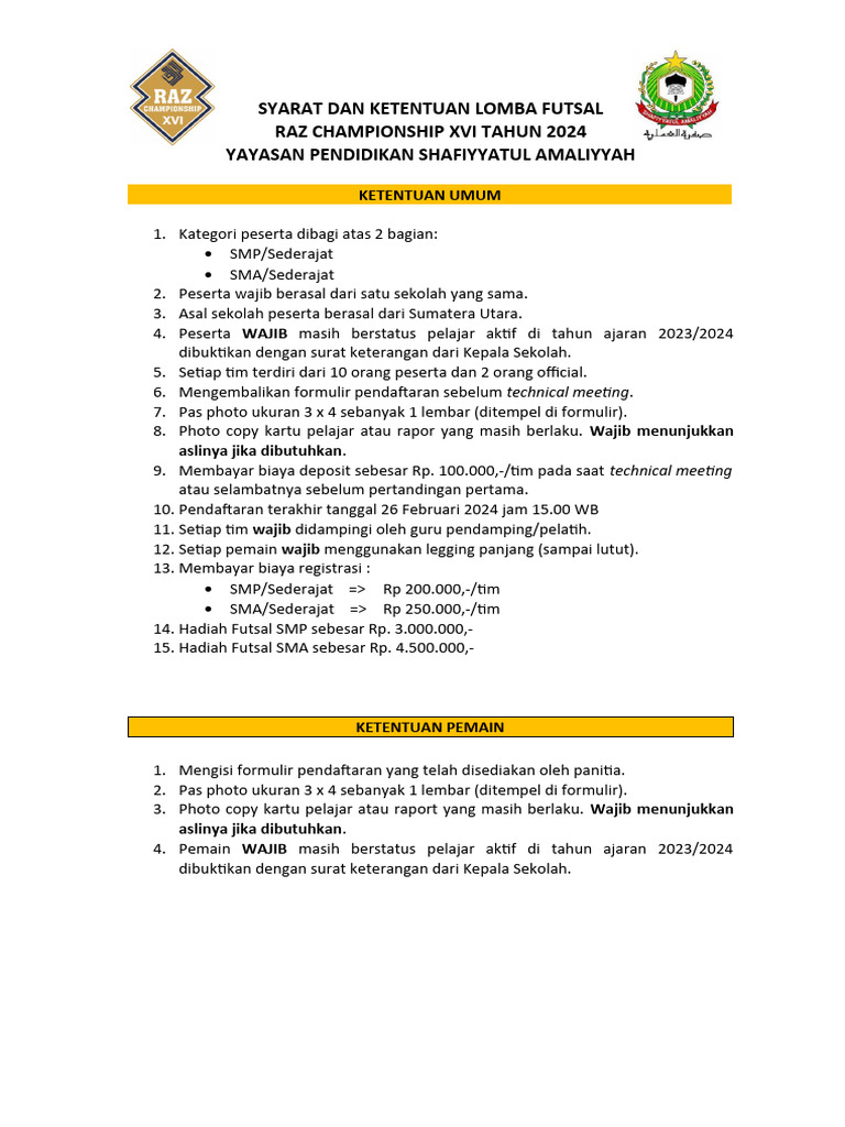 Syarat Lomba Futsal Raz Championship 2024 | PDF | Bisnis