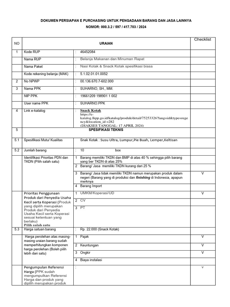 Dokumen Persiapan Pengajuan E-Katalog 19 April 24 FKKS | PDF