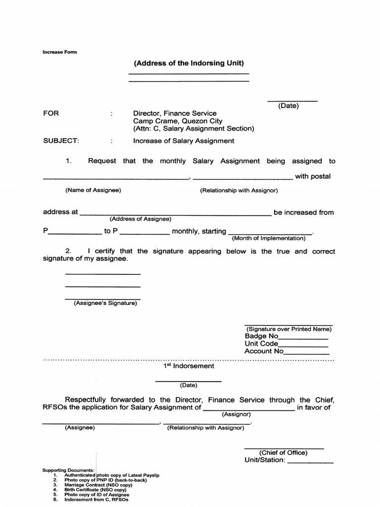 FS Salary Assignment Increase Form | PDF
