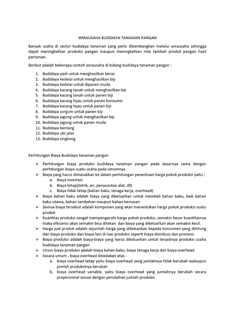 Analisis Wirausaha Tanaman Pangan | PDF