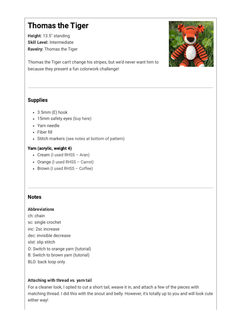 Thomas the Tiger - Jess Huff | PDF | Surgical Suture | Crochet
