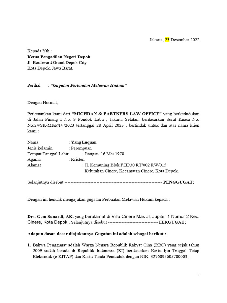 Gugatan PMH Tanah Kemuning | PDF | Hukum