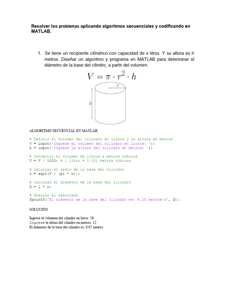 Algoritmos en Matlab ELT 202 | PDF | Volumen | Algoritmos