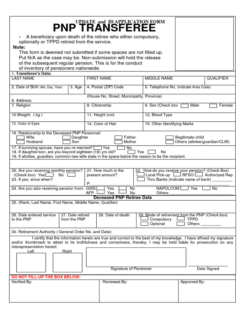 PRBSPNP Transferee Update Form | PDF | Law