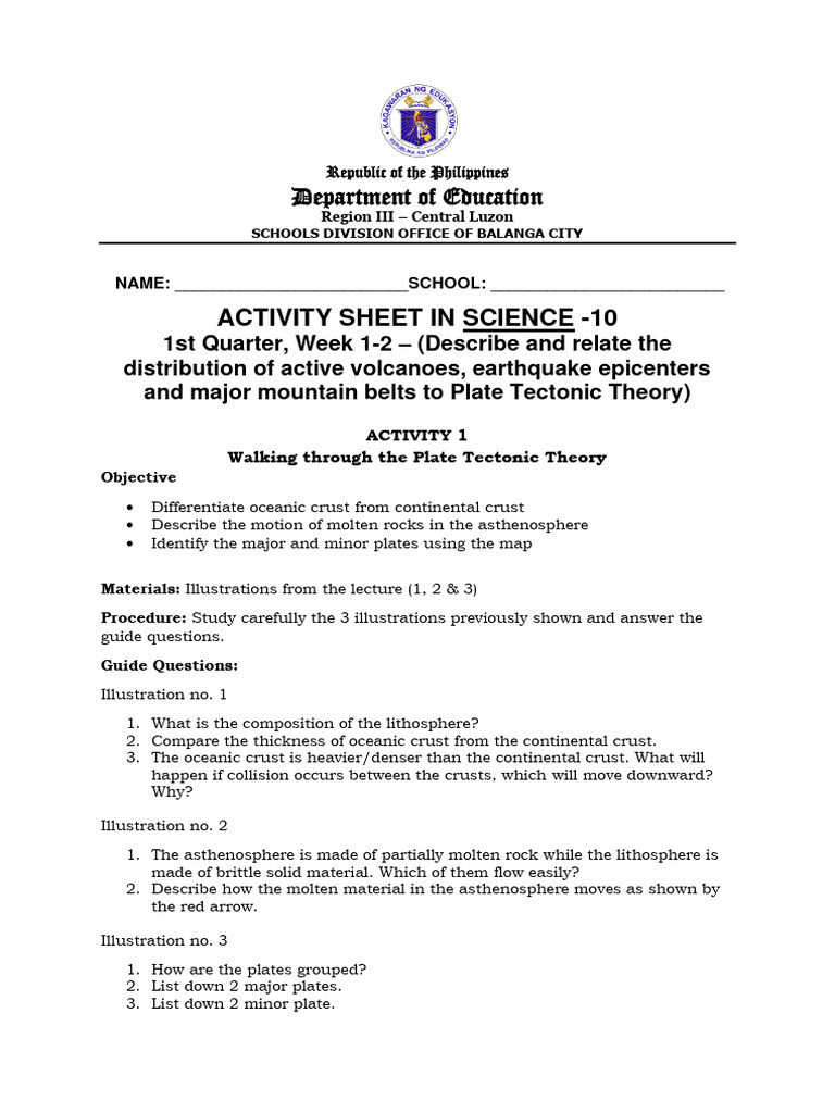 Science-10 q1 Worksheet | PDF | Earthquakes | Plate Tectonics