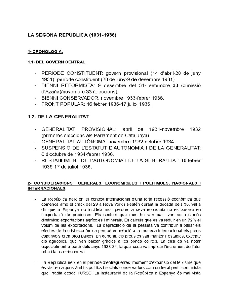 Apunts - Segona Repuì Blica (1931-1936) | PDF