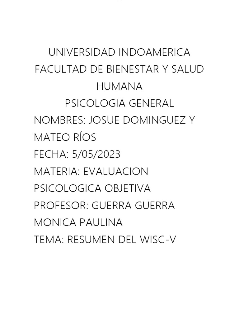 resumen-del-wisc-v | PDF | Sicología | Cognición