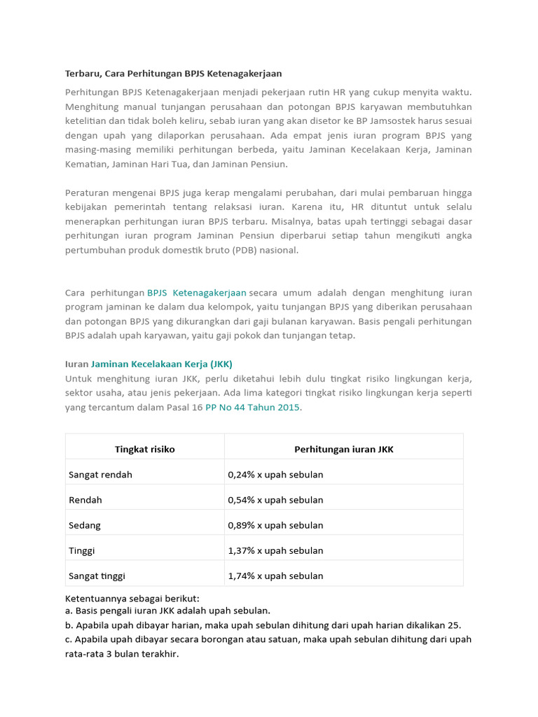 Cara Perhitungan BPJS Ketenagakerjaan | PDF