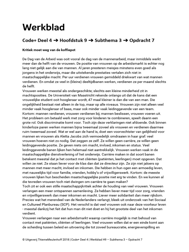 Code4 Werkblad h9 Subthema3 Opdracht 7 | PDF