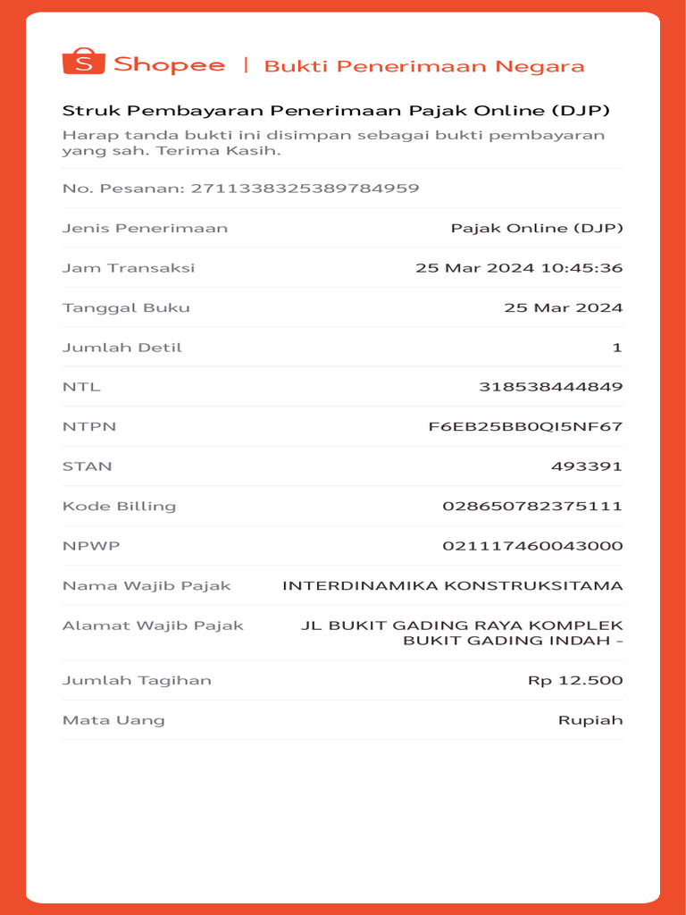 E-Receipt - Tanda Terima Shopee | PDF