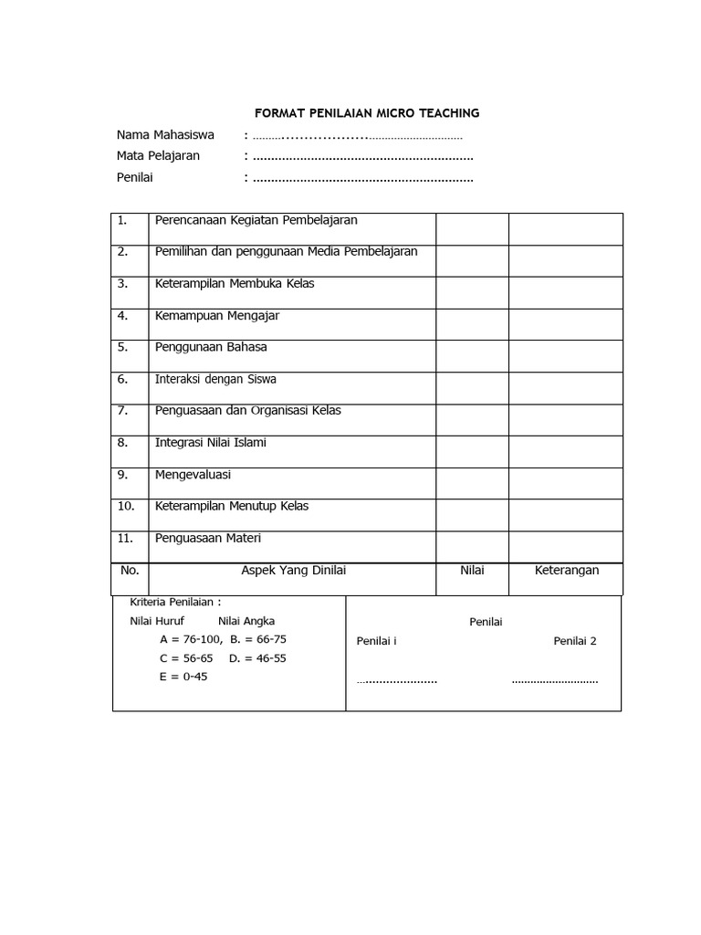 Format Penilaian Micro Teaching | PDF