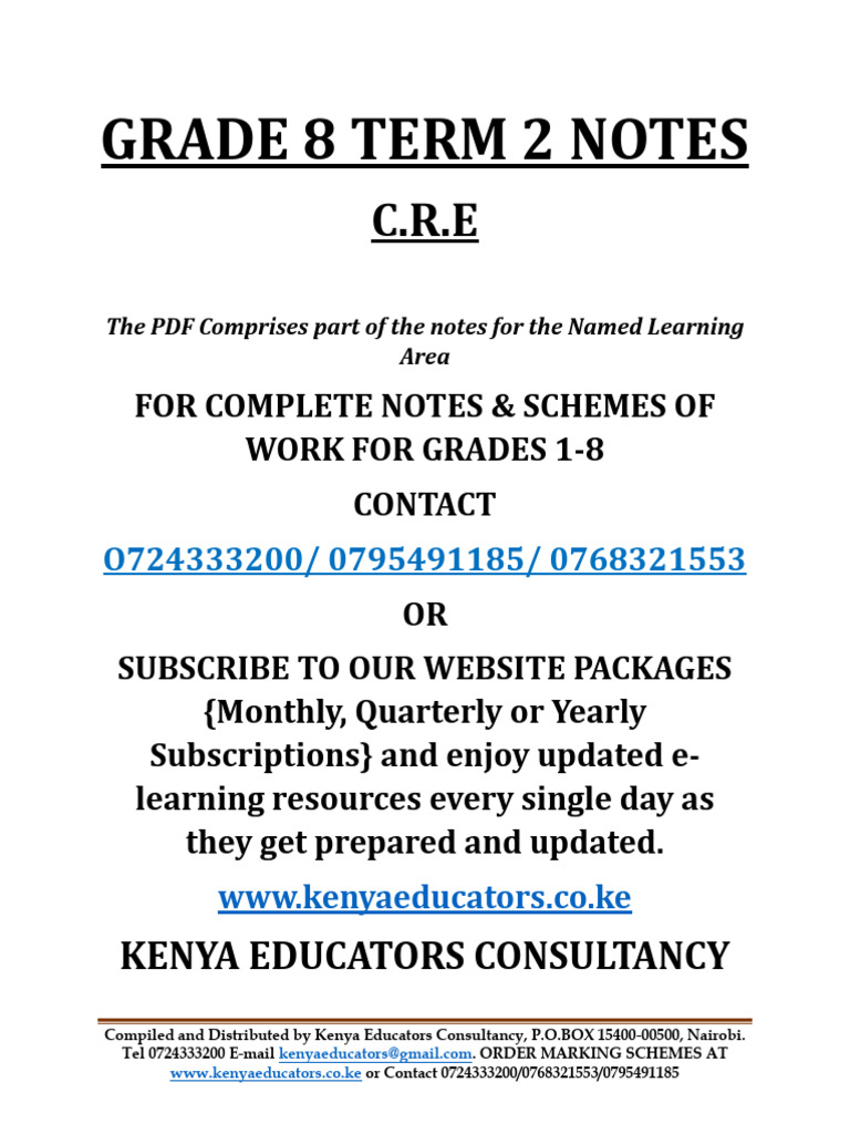 Grade 8 CRE Term 2 Notes PDF | PDF | Jesus | Pharisees