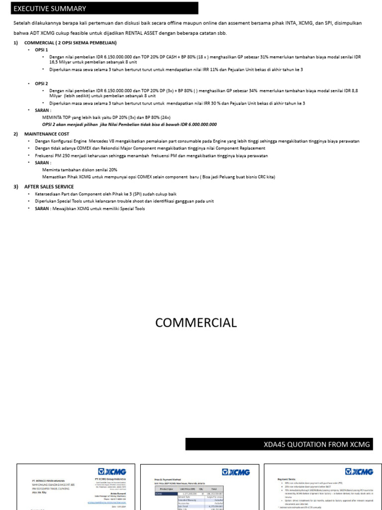 Feasibility ADT XCMG untuk Rental 2024 | PDF
