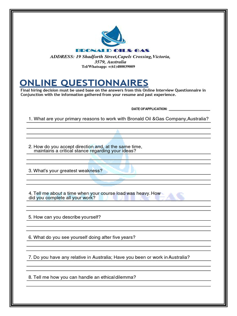 Online Interview Questionnaire Guide | PDF | Business