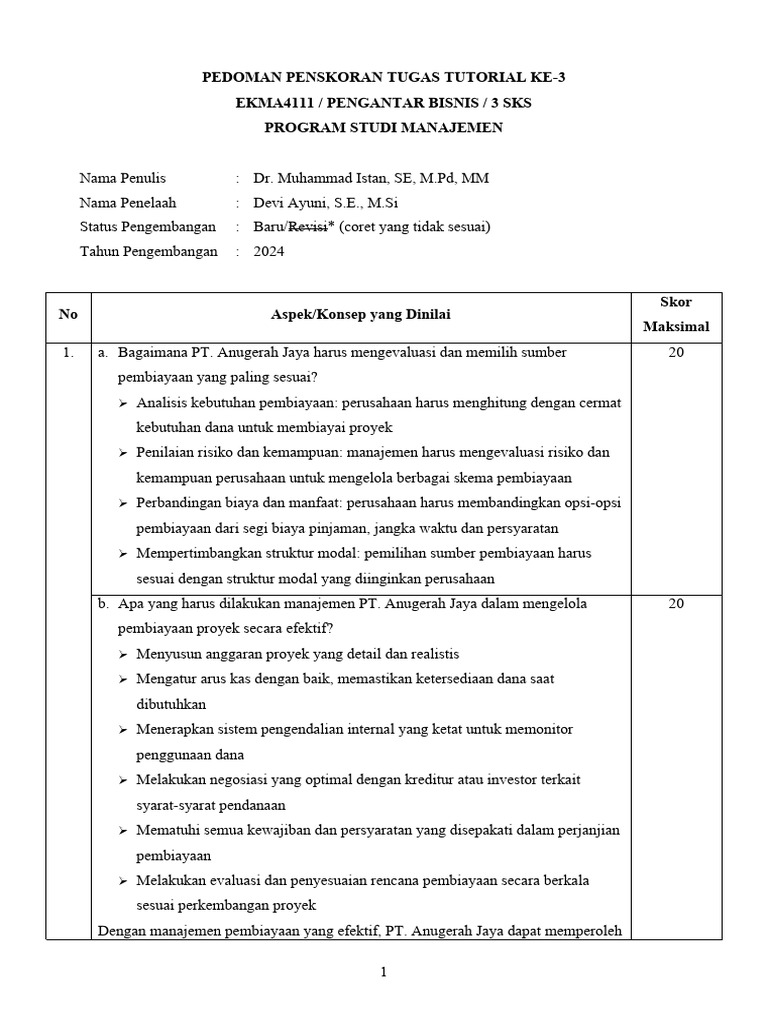 Pedoman Penskoran Tugas 3 Kunjaw | PDF