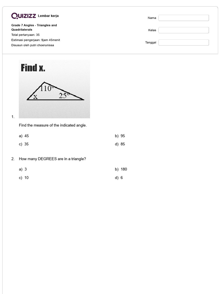 Grade 7 Angles: Triangles & Quadrilaterals | PDF | Triangle ...