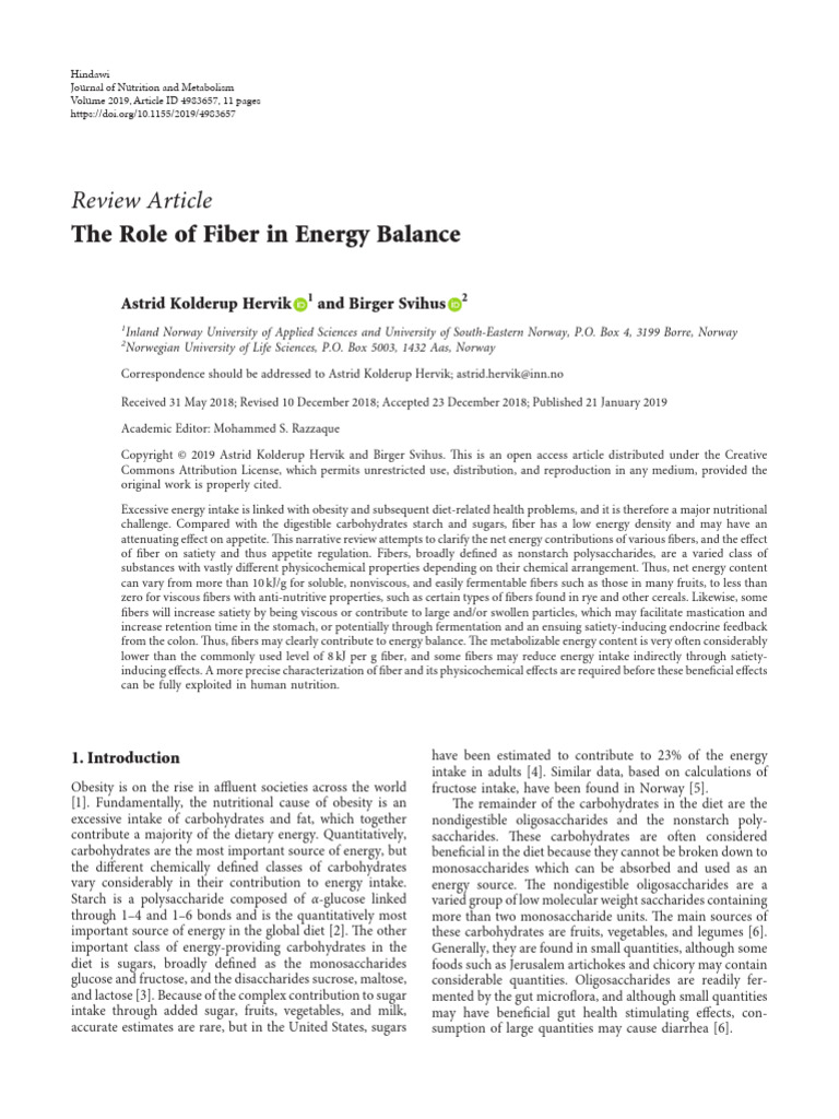 The Role of Fiber in Energy Balance | PDF | Dietary Fiber | Diet ...
