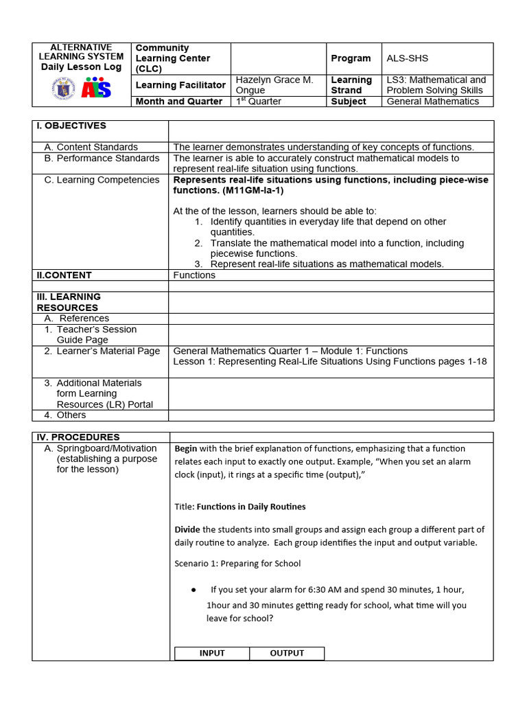LS3 GenMath 1st Quarter 1st Competency ONGUE, Hazelyn Grace Draft | PDF ...