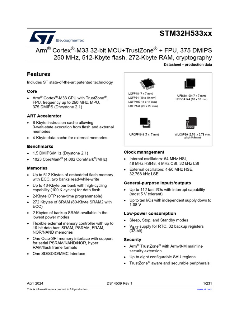 STM STM32H533CEU6 Datasheet | PDF | Cpu Cache | Computer Architecture