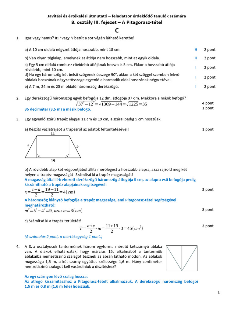 Matematika8 3 Pitagorasz Tetel CM | PDF
