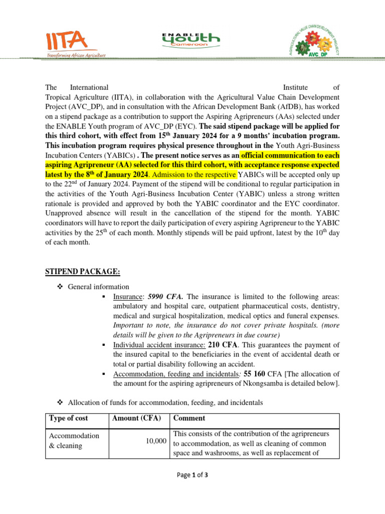 Agripreneurs Package Memo Nkongsamba English Version 02-01-2024 | PDF ...