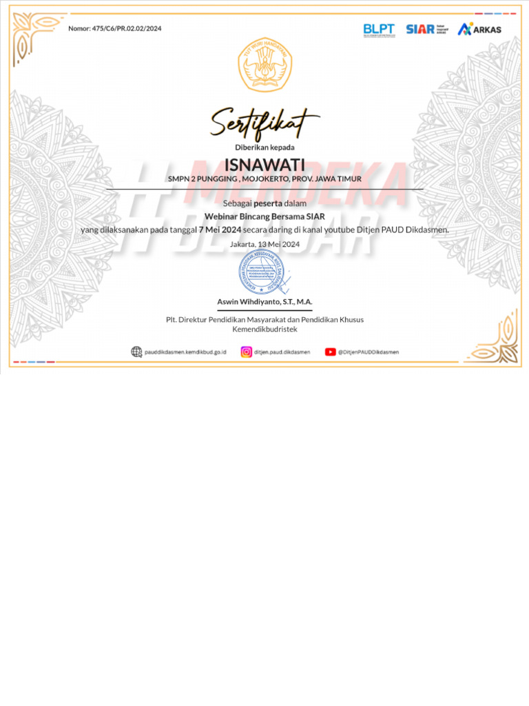 Webinar Bincang Bersama SIAR - ISNAWATI | PDF