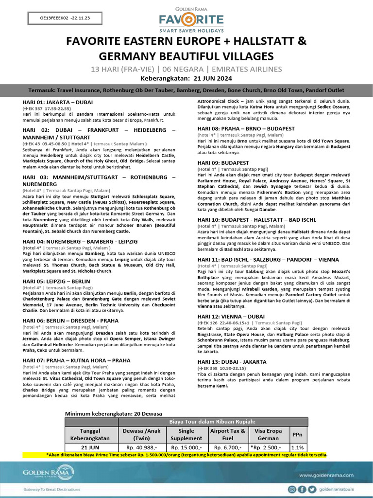 Oe13feeek02 - 13D Fav East Europe + Hallstatt & Germany Villages (Fra-Vie) 21 Jun by Ek | PDF