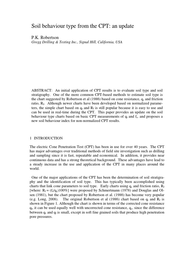 Soil Behaviour Type From The CPT: An Update: P.K. Robertson | PDF ...