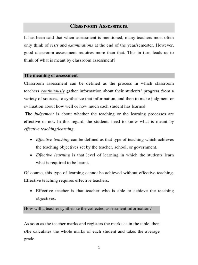Classroom Assessment | PDF | Educational Assessment | Teachers