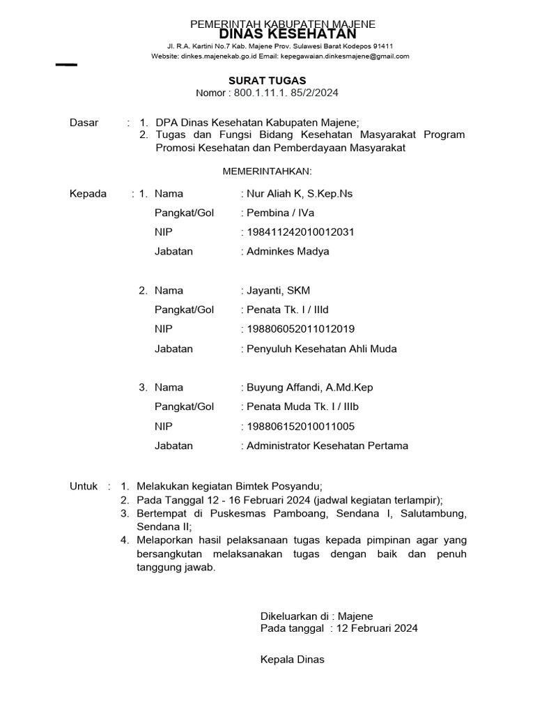 Surat Tugas Bimtek Posyandu 2024 | PDF | Kesehatan Holistik