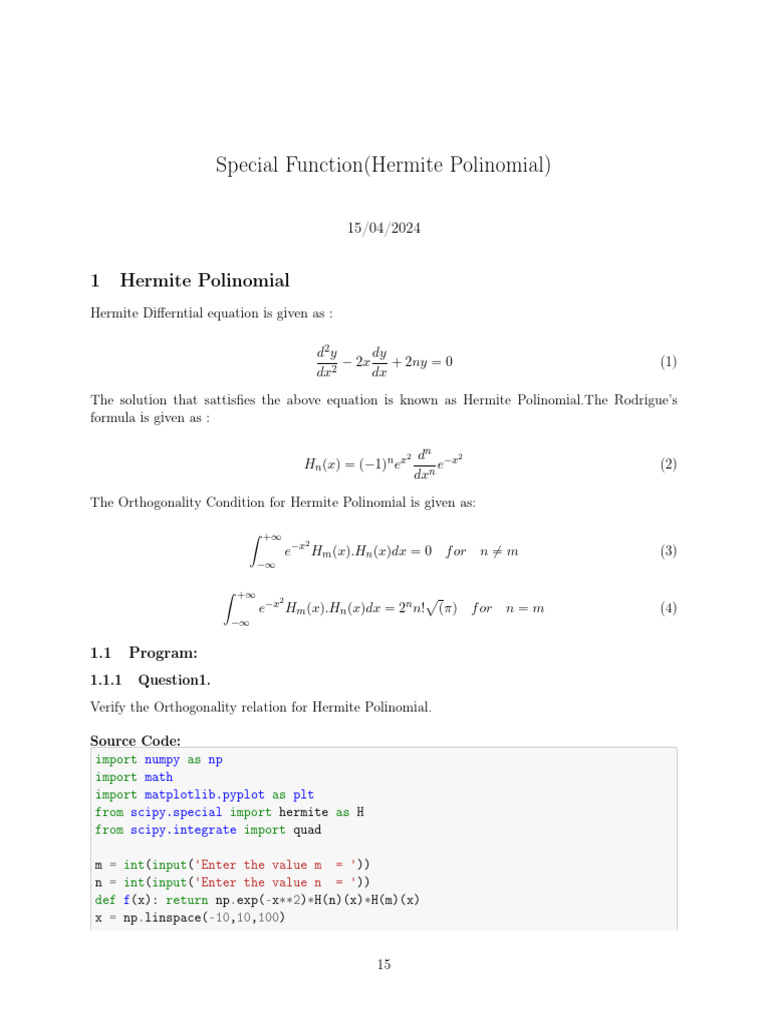 Special Function Hermite Polinomial 1 | PDF | Algebra | Functions And Mappings