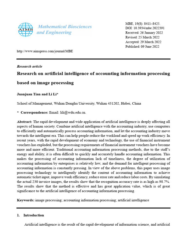 Research On Artificial Intelligence of Accounting Information Processing Based On Image ...